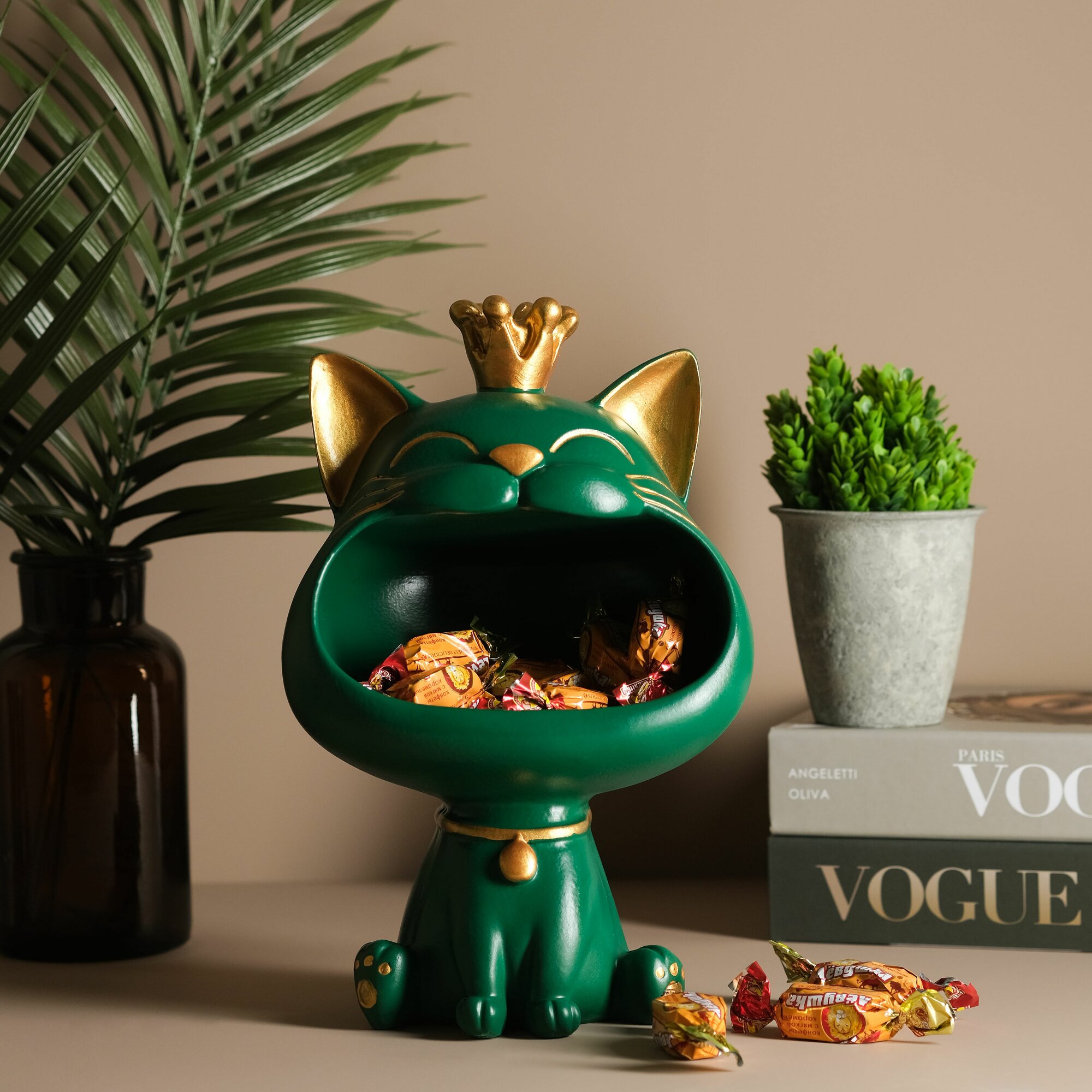 Конфетница кот с открытым ртом из гипса для конфет, монет и бижутерии