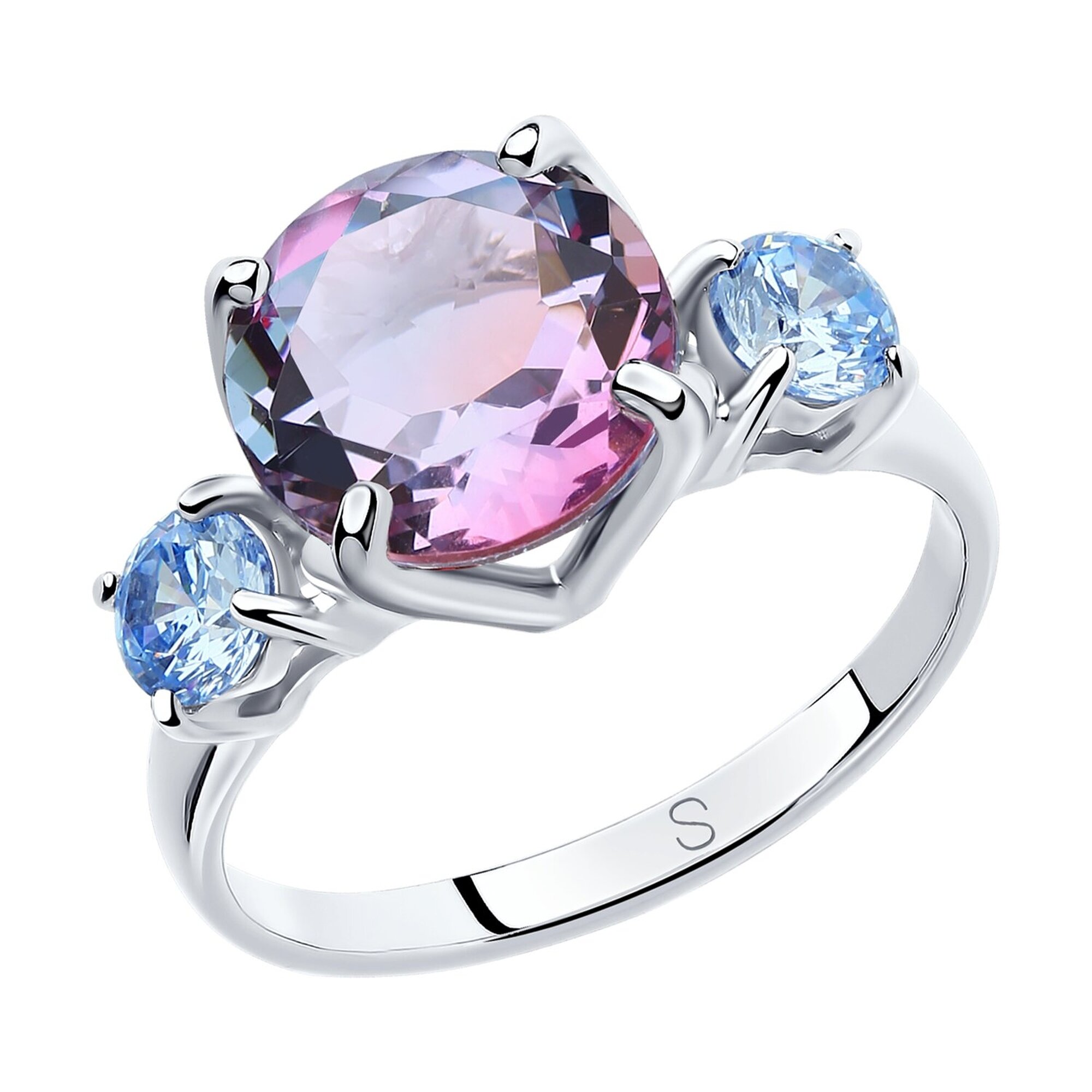 Кольцо, серебро, 925 проба, родирование, фианит, ситалл