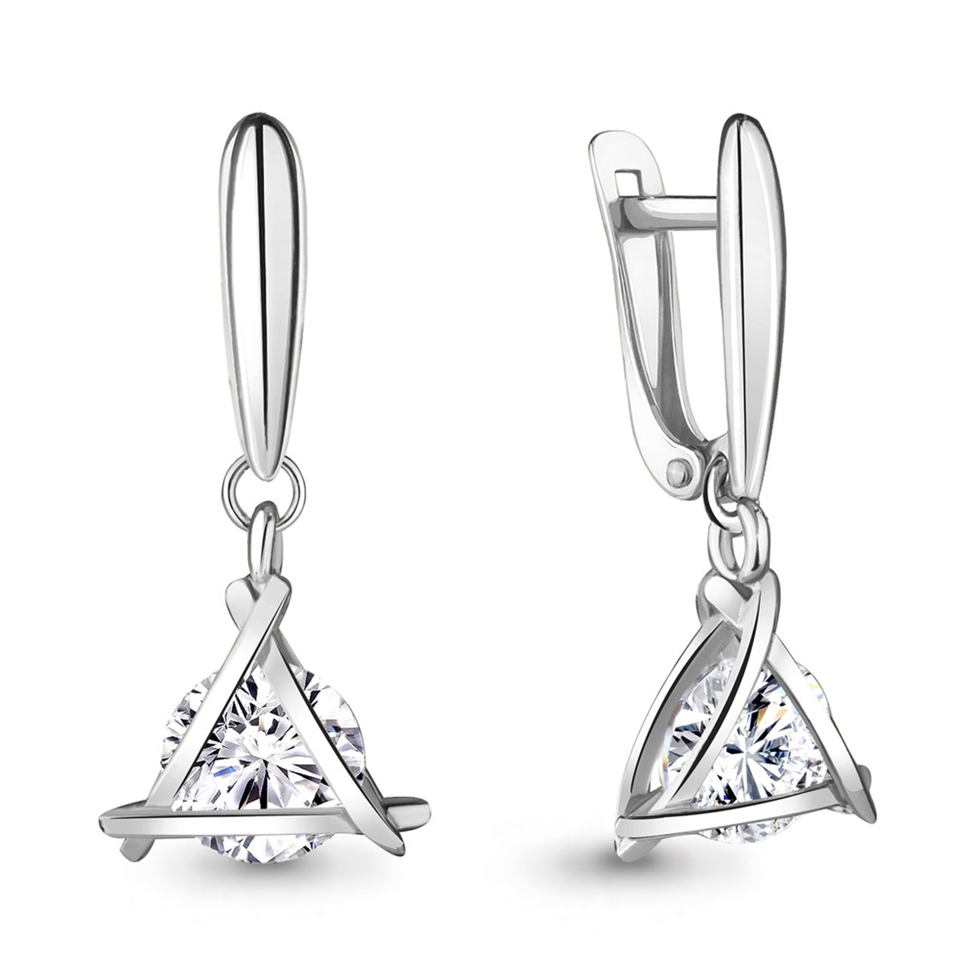 Серьги, серебро, 925 проба, родирование, фианит