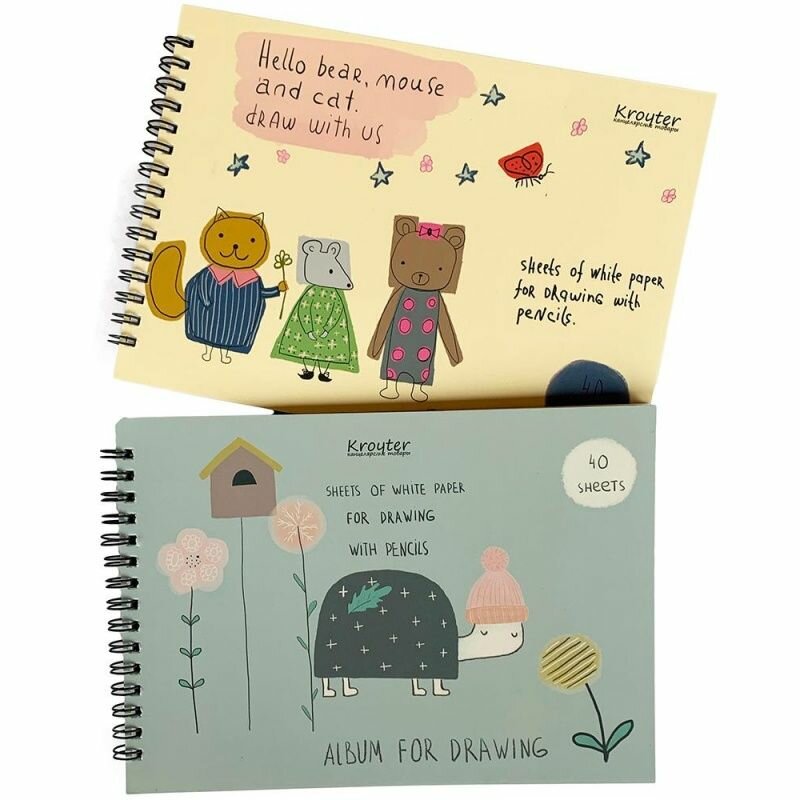 Альбом для рисования Kroyter 40 листов, А5, спираль, планшет, 100 г, Аnimals 2 шт (63822)