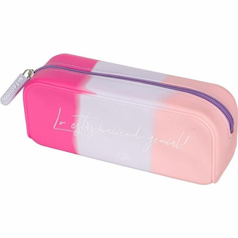 Пенал №1 School силиконовый, Радуга, розовый, сиреневый, бежевый