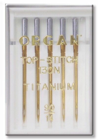 Иглы ORGAN "Top-Stitch", Titanium, для бытовых швейных машин, 5616090, №90, в пенале, 5 шт