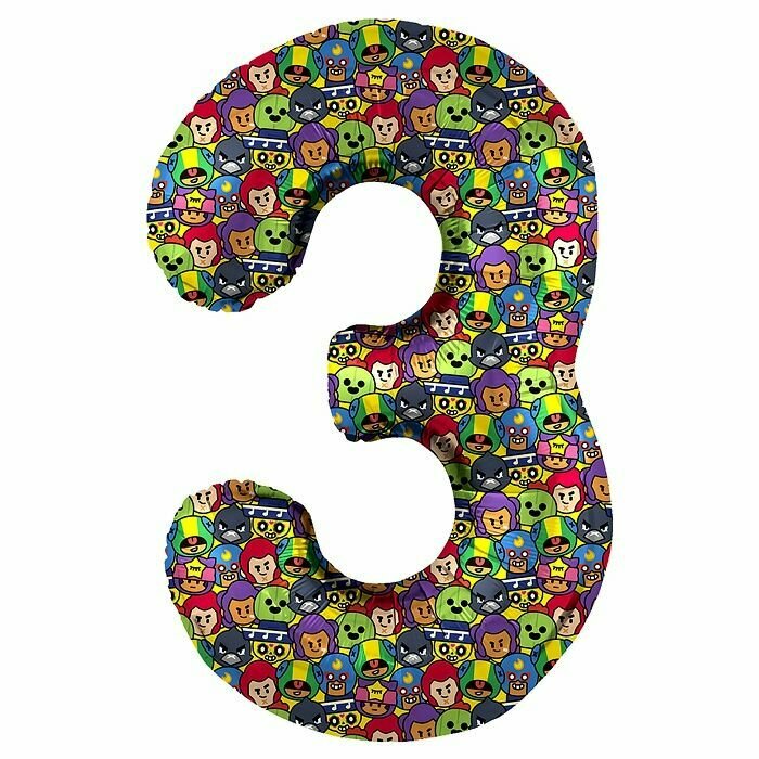 Шар воздушный фольгированный Falali 34/86 см, "Цифра 3 Бравл Старс", 1 шт (501553)