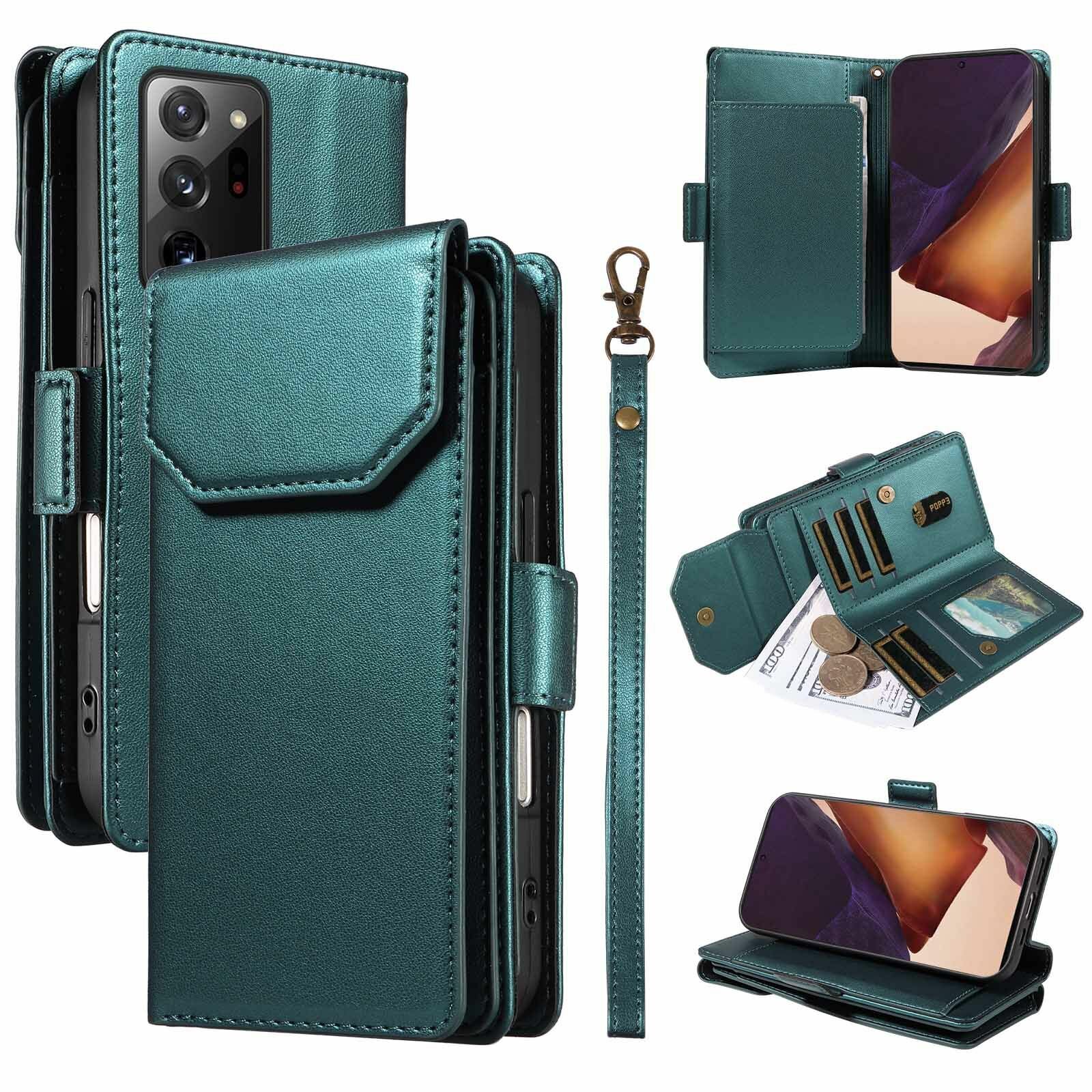 Кожаный чехол-книжка для Samsung Galaxy Note 20 Ultra (Самсунг Галакси Нот 20 ультра)с магнитным отделением на кнопке, Ремешок на запястье и 11 отделениями для карт