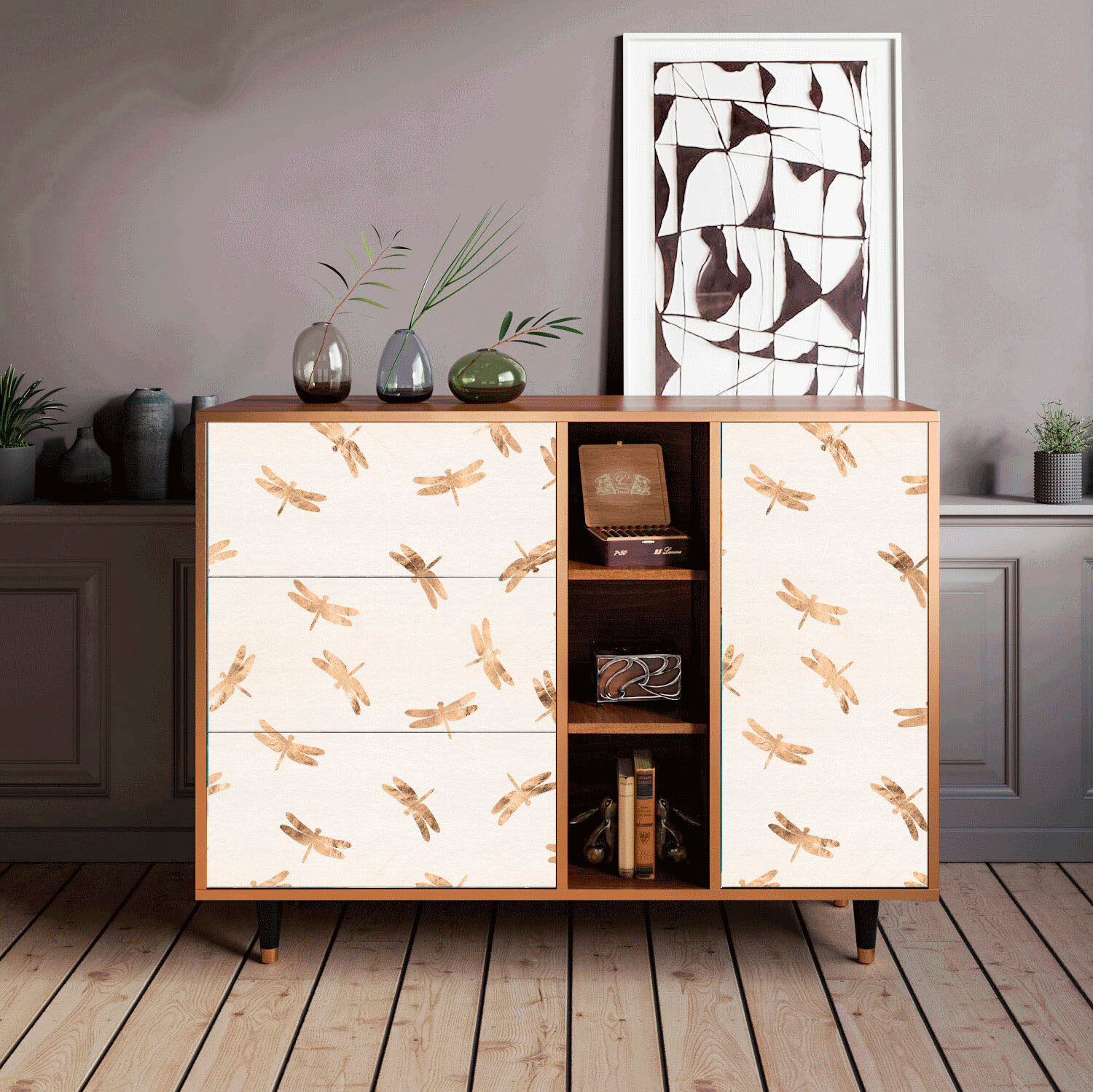 Комод - STORYZ - BS2 Nude Dragonflies, Разер - 125 x 97 x 48 см , Цвет корпуса - Орех