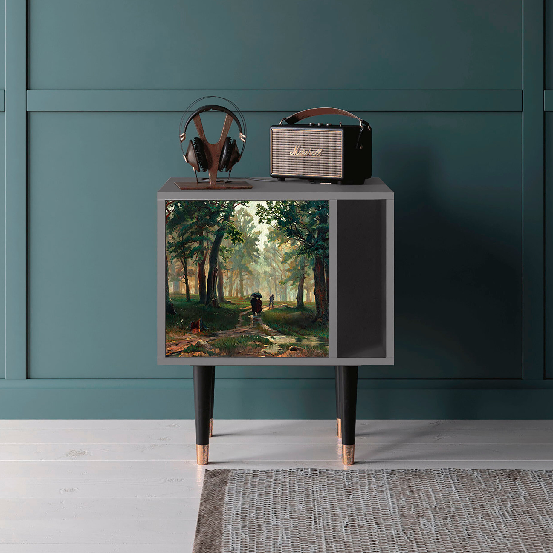 Прикроватная тумба - STORYZ - S2 Rain in the Oak Forest by Ivan Shishkin, Размер - 58 x 69 x 48 см, Цвет - Серый