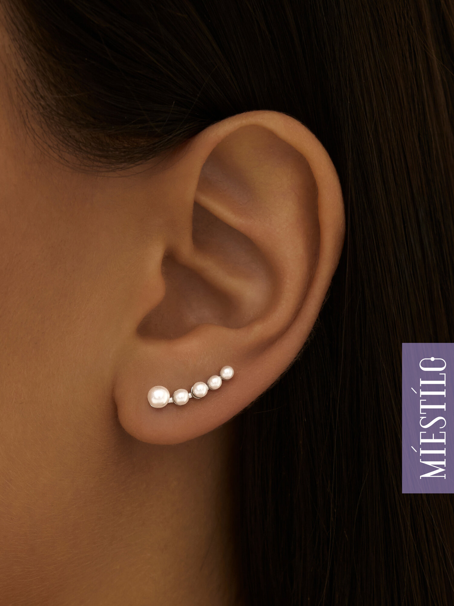 Серьги клаймберы, серебро, 925 проба, родирование, жемчуг