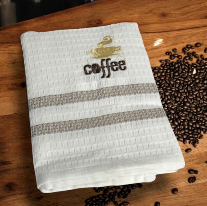 Полотенце кухонное Карвен вафля вышивка 50*75 12 шт. HM 779 v1бежевый Coffee