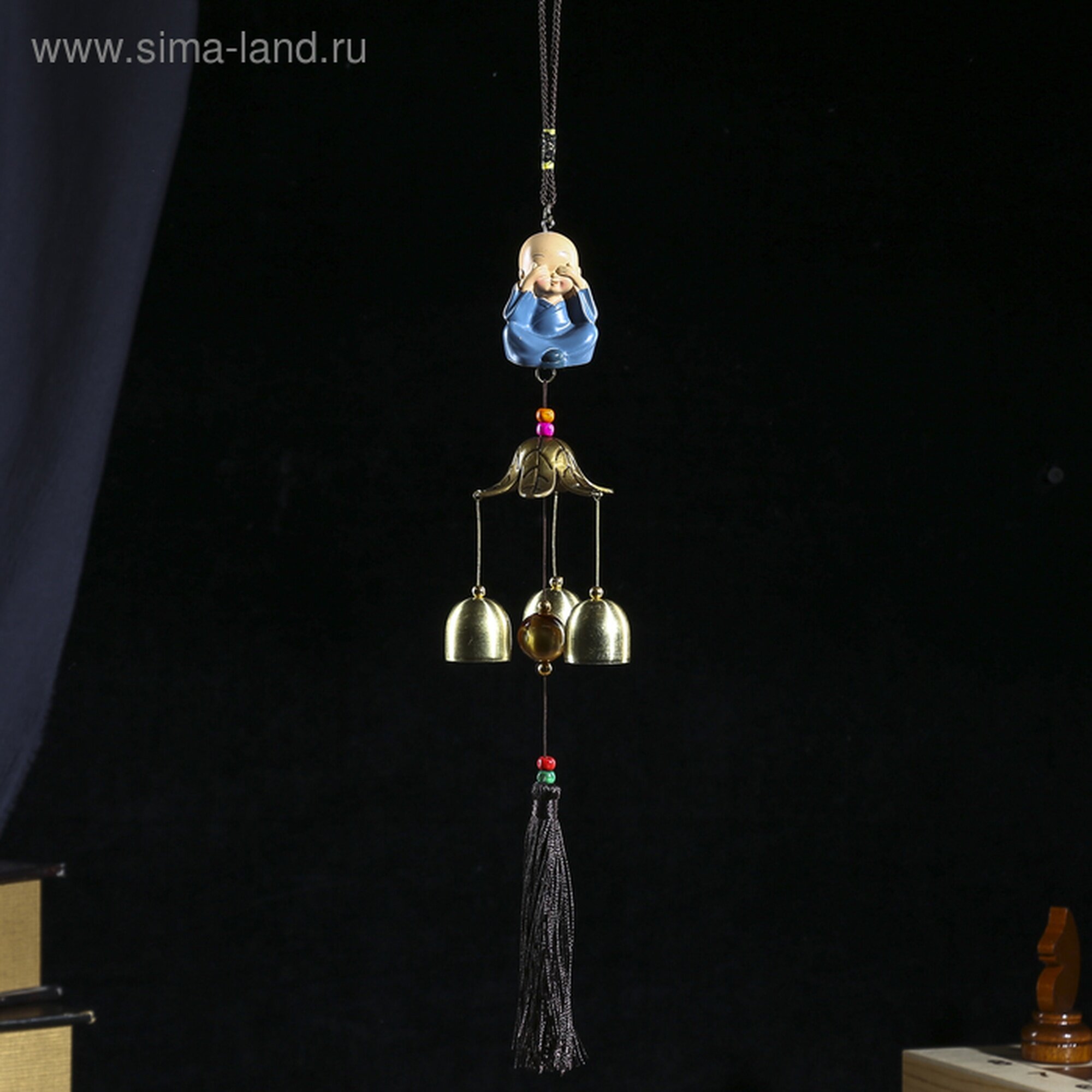 Музыка ветра металл "Маленький будда" 3 колокольчика микс 40 см