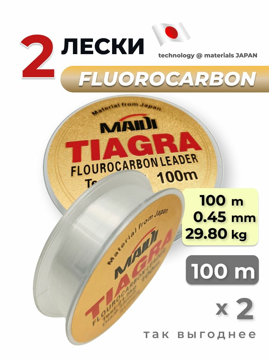 Леска рыболовная флюрокарбон 100 м, 2 шт.
