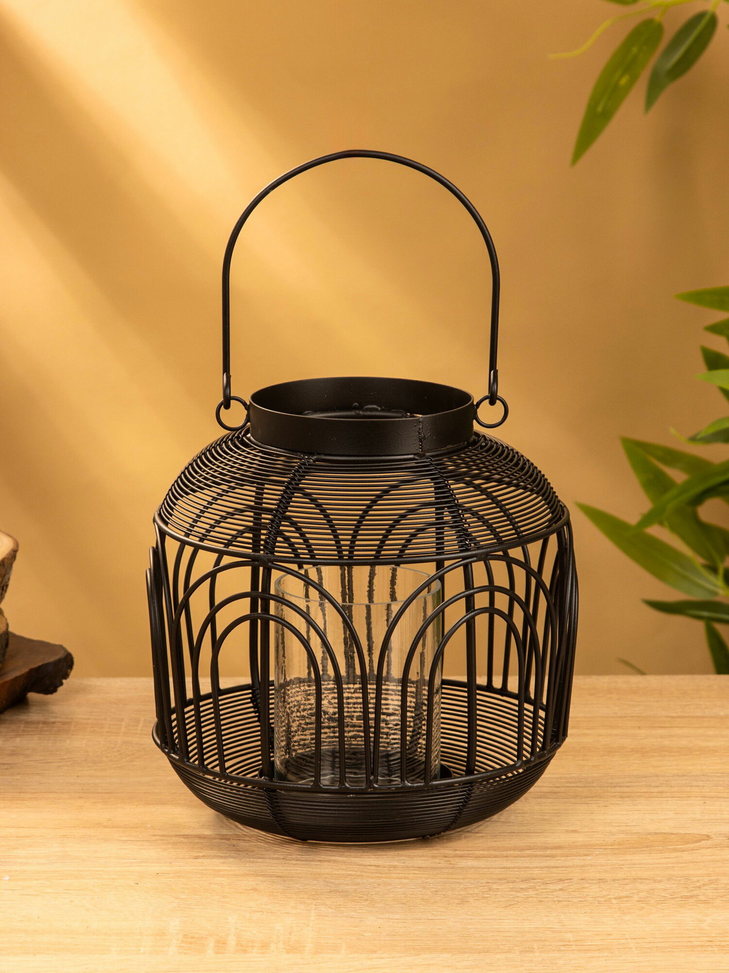 Подсвечник фонарь со стеклянной колбой, 19x19x19.5 см, d=8.5 см, металл, чёрный