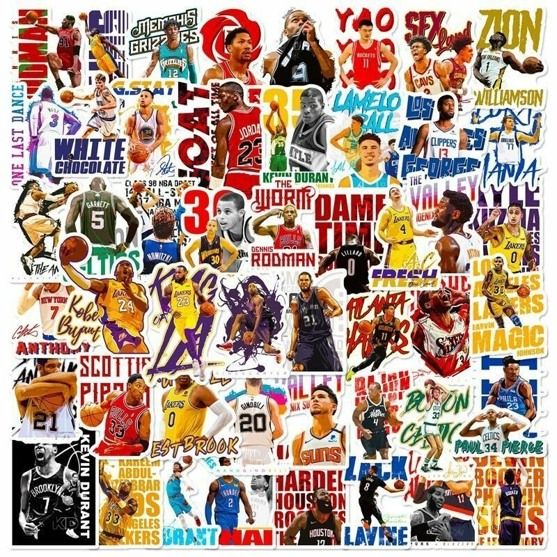 Многоразовые Наклейки 50 шт. Баскетбол 4 многоразовые на телефон, авто, ноутбук, на стену для декора