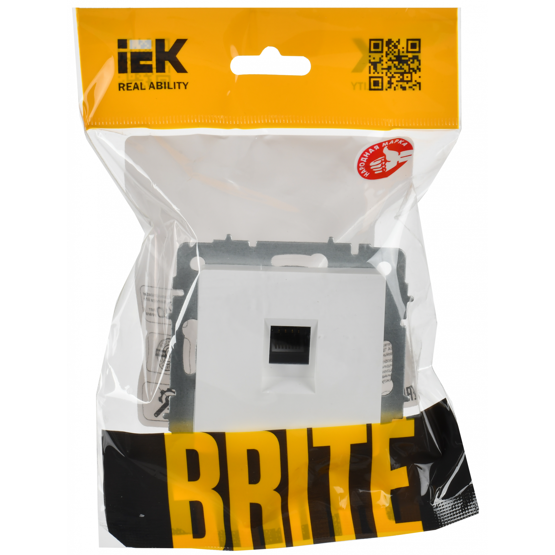 BRITE Розетка компьютерная RJ45 кат.5E РК10-БрАБ арктический белый, IEK BR-K10-1-K91 (1 шт.)