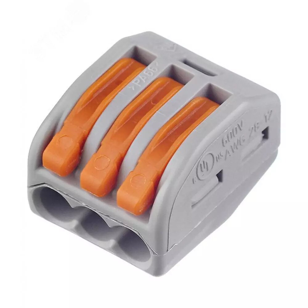 Клеммник 3х(0.08-2.5(4.0)) WAGO 222-413, Клемма универсальная серия 222 3 контакта