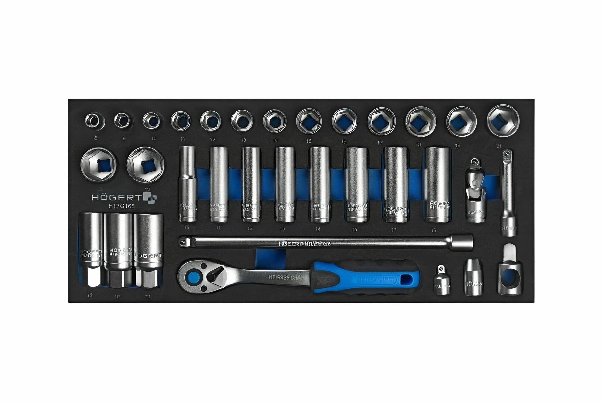 Набор инструментов с трещоткой HOEGERT TECHNIK 3/8", 33 шт, ложемент EVA HT7G165