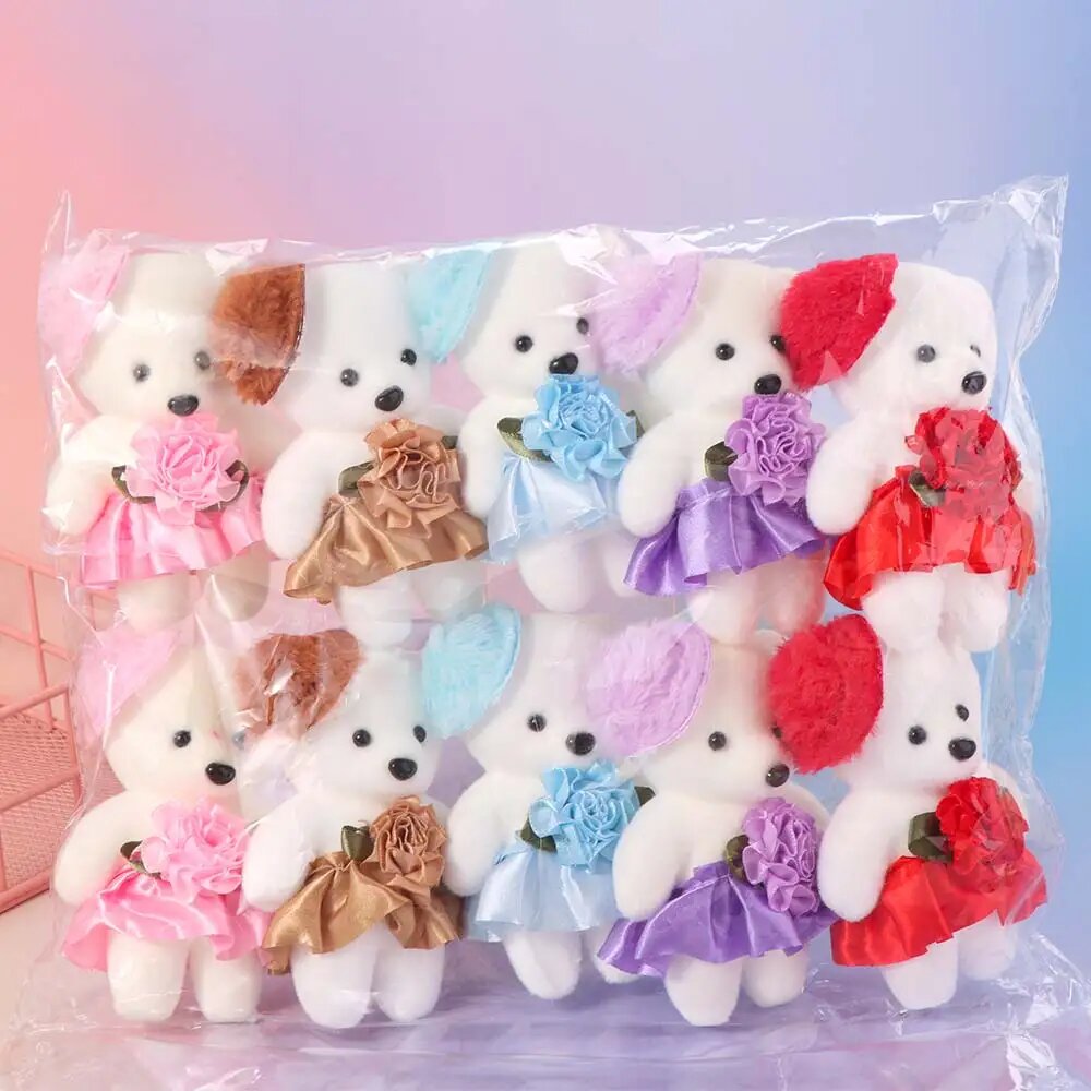 Набор мягких игрушек-медведей с розой 10 шт. Multicolor