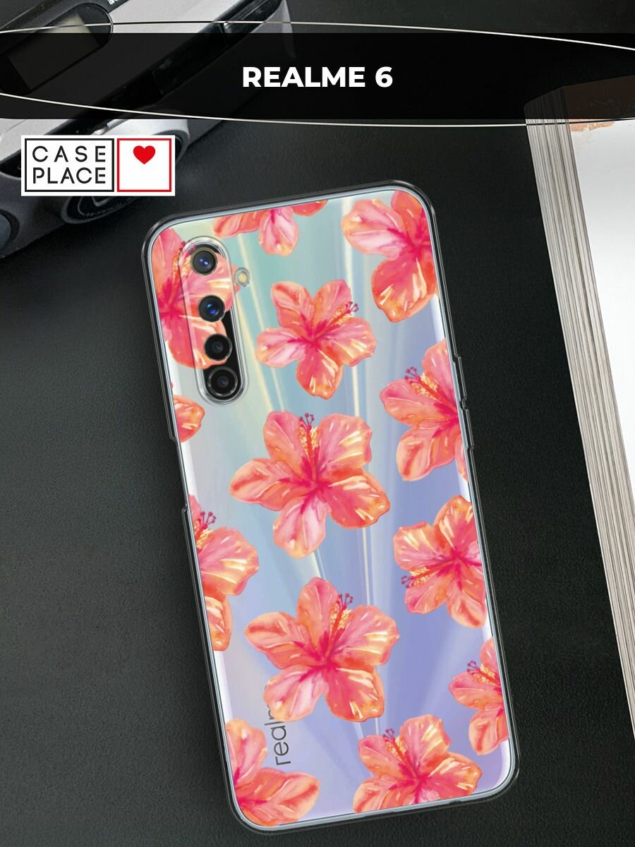 Силиконовый чехол на Realme 6 / Реалми 6 с принтом "Pink flowers"