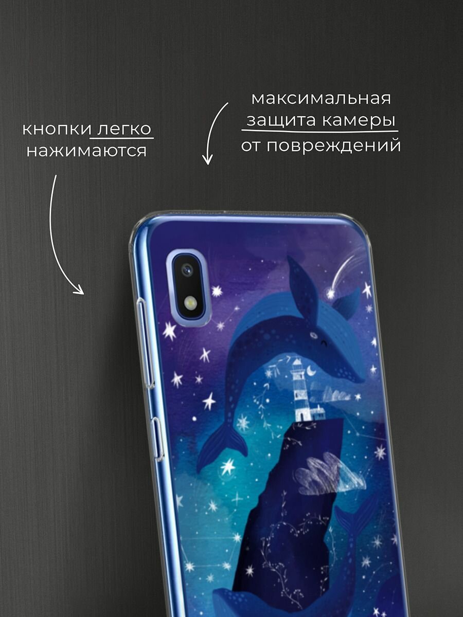 Чехол на Samsung Galaxy A10 / Самсунг Галакси А10 с принтом "Ночные киты" — фото 1