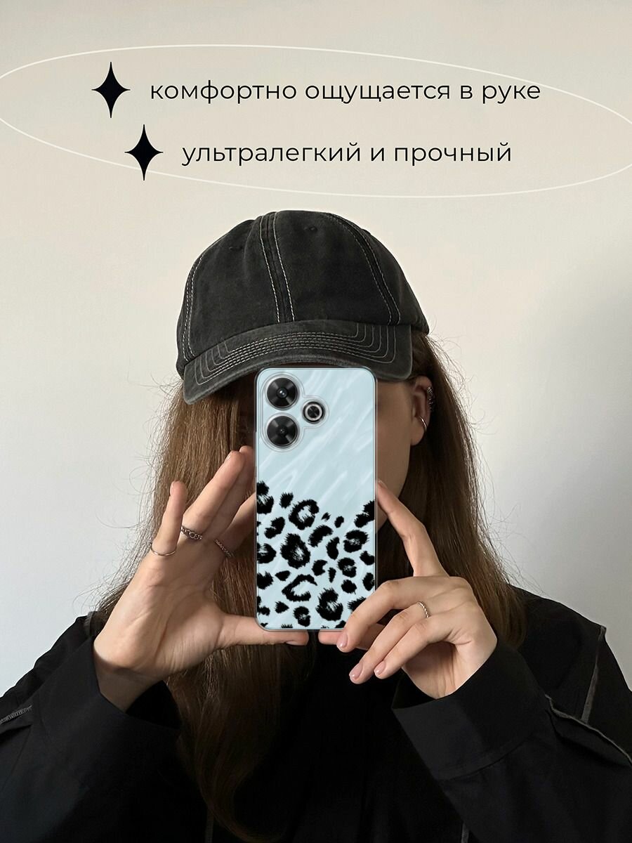 Чехол на Xiaomi Redmi Note 13R/Redmi 13/Poco M6 4G/M6 Plus с принтом "Окрас леопарда фон черный", прозрачный — фото 1