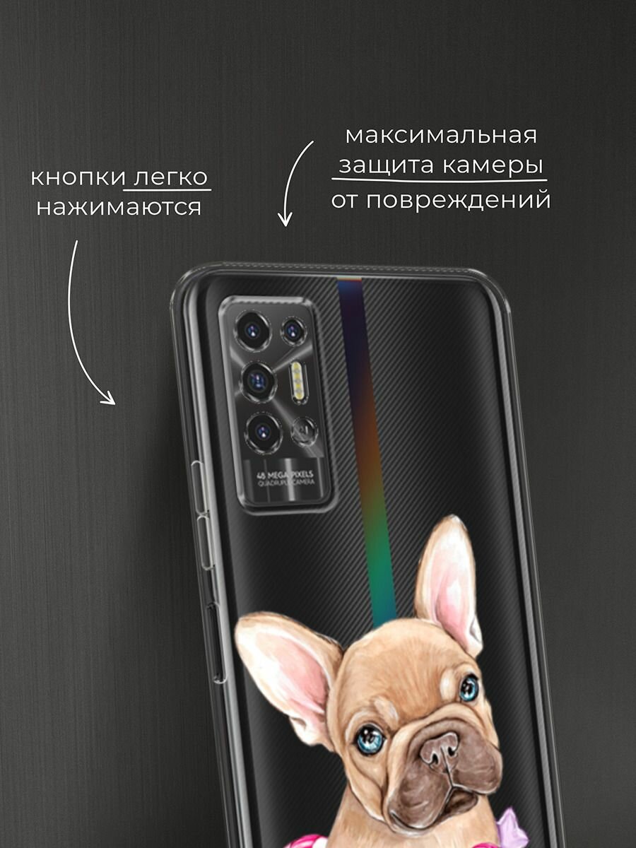 Чехол на Tecno Pova 2 / Текно Пова 2 с принтом "Бульдог и сладости", прозрачный — фото 1