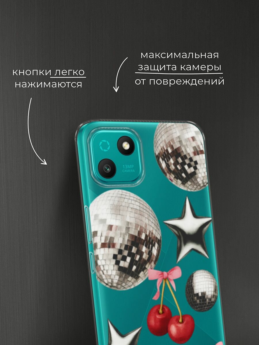 Чехол на Wiko T10 / Вико Т10 с принтом "Стильная подборка", прозрачный — фото 1