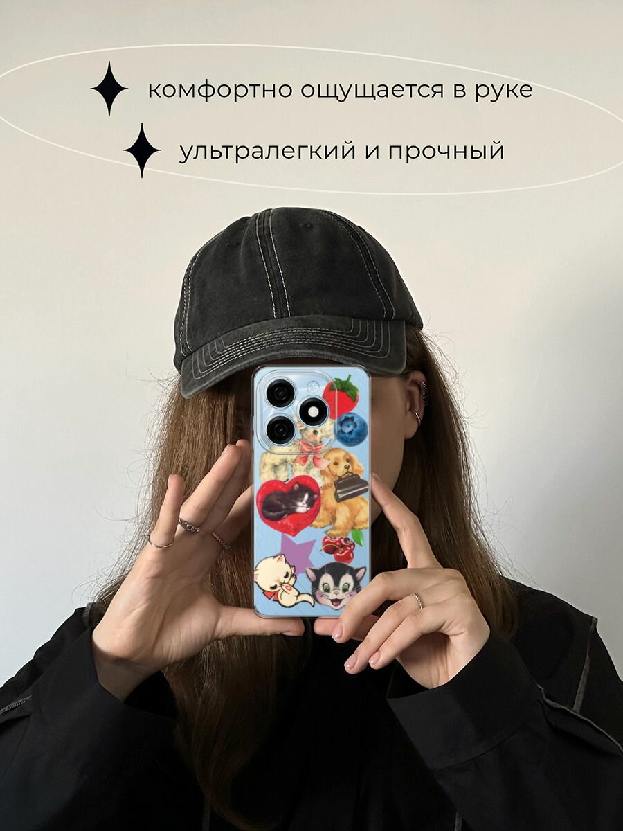 Чехол на Tecno Spark 20 / Текно Спарк 20 с принтом "Милые стикеры", прозрачный — фото 1