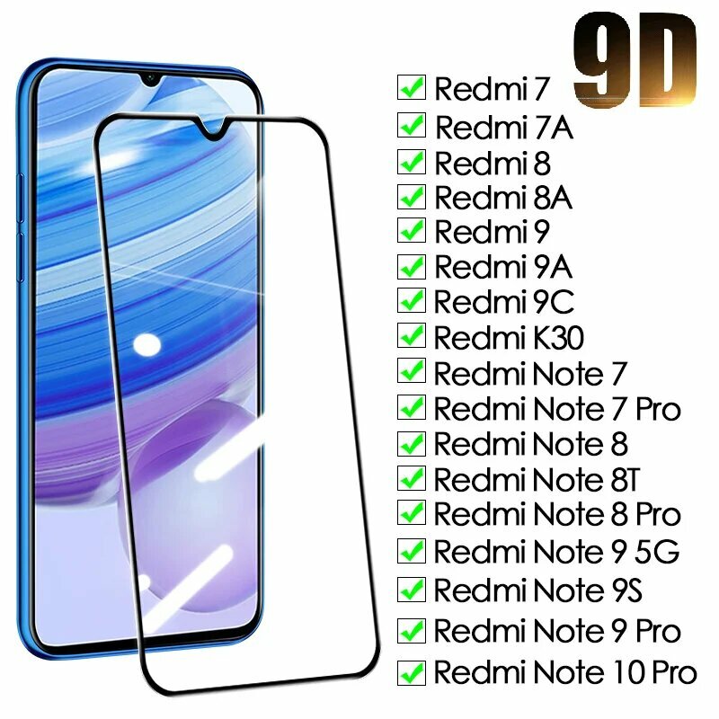 9D защитное стекло для Xiaomi Redmi Note 7 8 8T 9 9S 10 Pro закаленная защитная For Redmi Note 8
