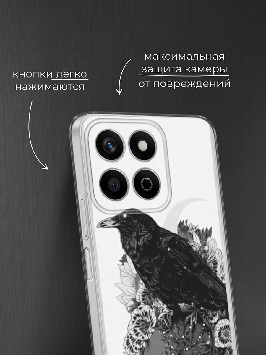 Силиконовый чехол на Honor X7c / Хонор X7c с принтом "Череп и ворона 1" — фото 1