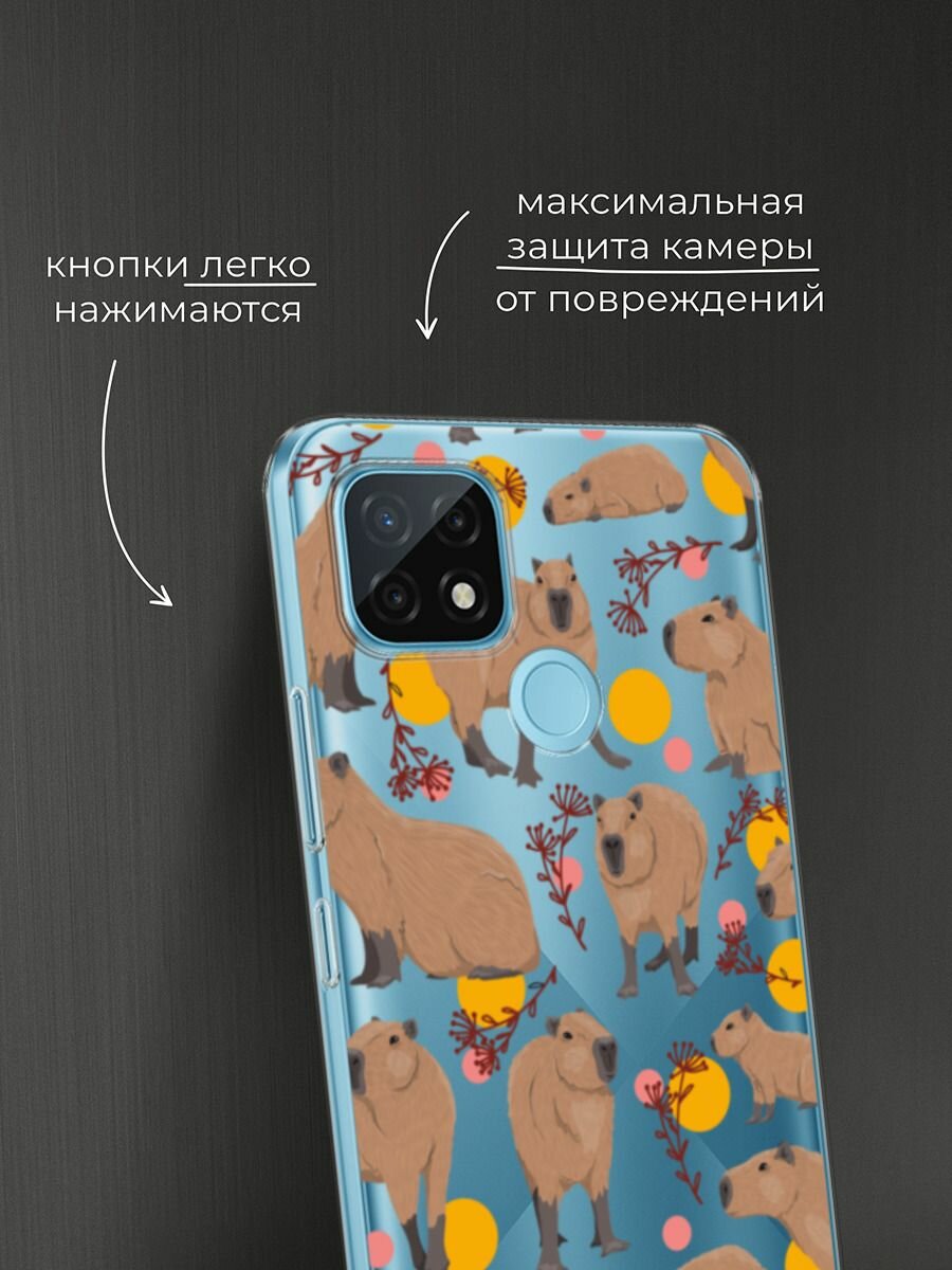 Чехол на Realme C21 / Реалми С21 с принтом "Капибара паттерн", прозрачный — фото 1