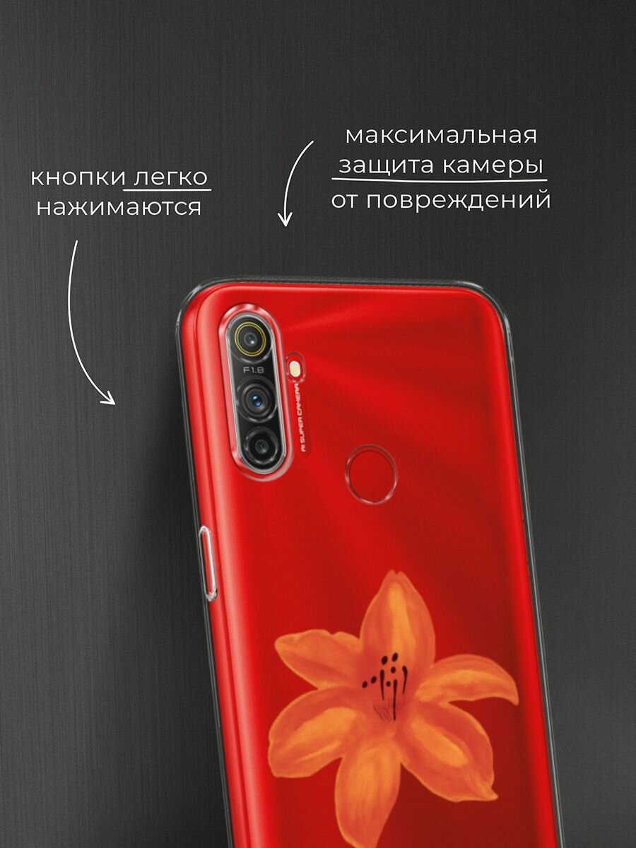Чехол на Realme C3 / Реалми C3 с принтом "Оранжевый цветок", прозрачный — фото 1