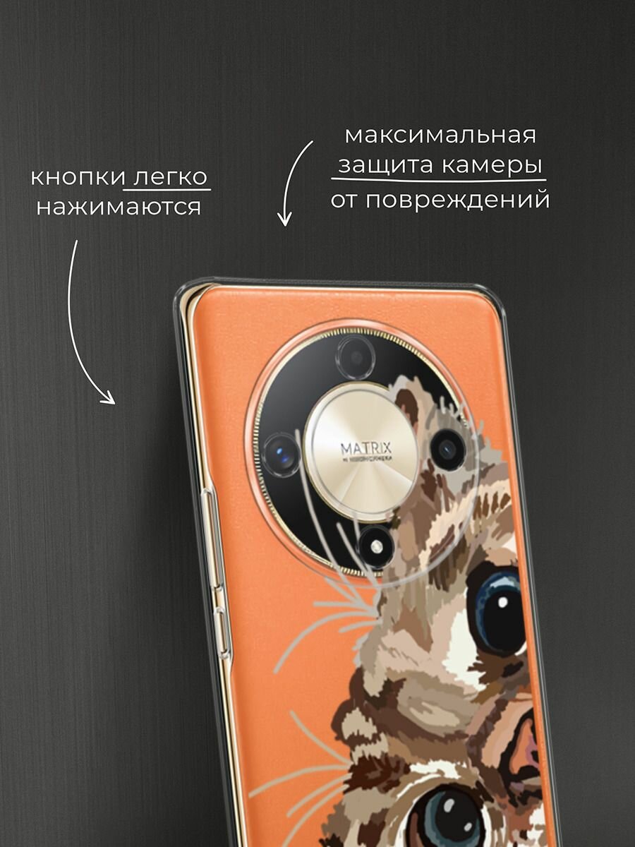 Чехол на Honor X9b / Хонор X9B с принтом "Любопытный кот", прозрачный — фото 1