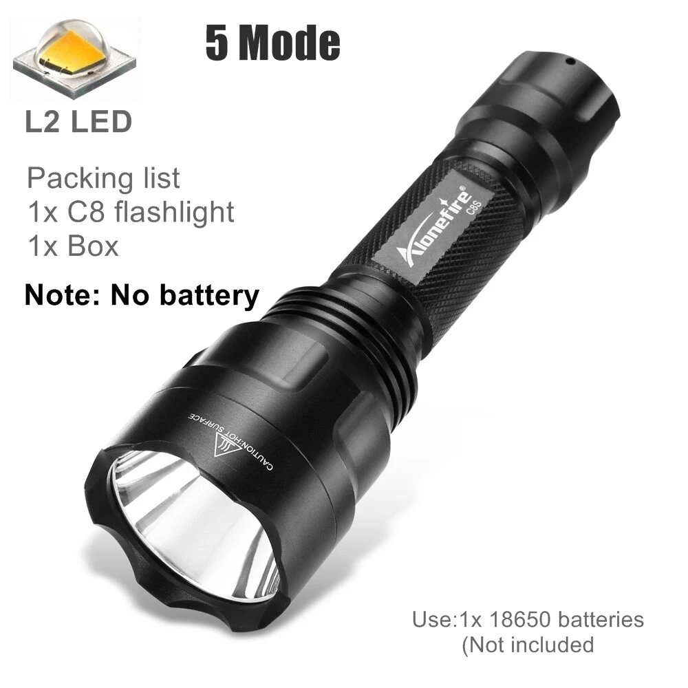 ALONEFIRE C8 Черный Тактический Фонарь L2 5 Mode