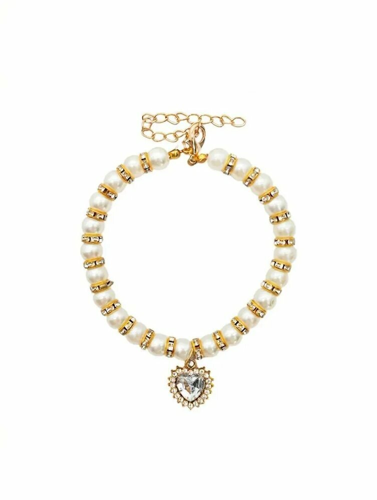 Колье-ошейник для кошек и собак (мелкие породы), с подвеской-сердцем со стразами, регулируемая длина S 20+5 см / M 30+5 см