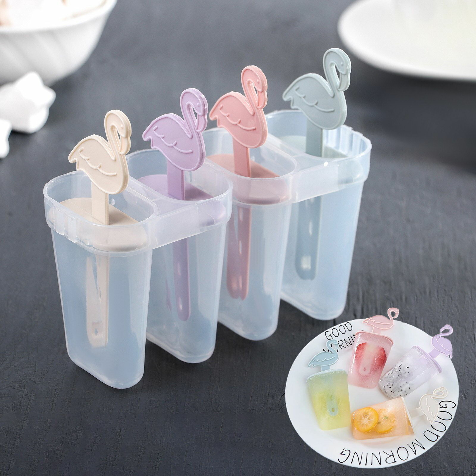 Форма для мороженого "Фламинго", 14.5x12x5.5 см, 4 ячейки, прозрачная