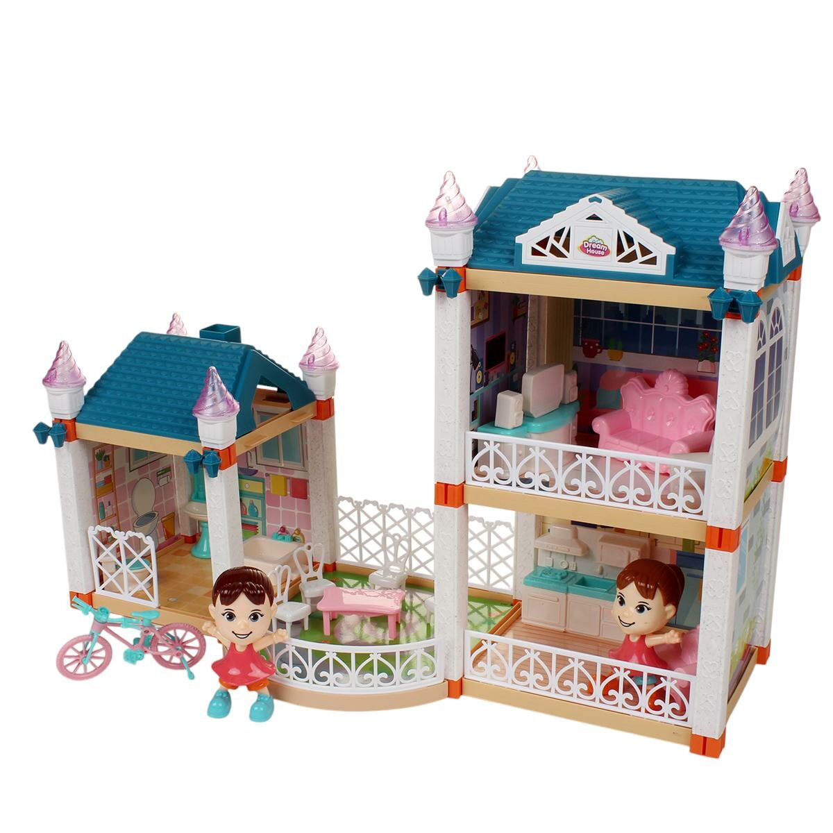 Дом для куклы с двумя этажами, коробка 49.5х6.8х30см, свет и музыка, игрушечный игровой набор для детей