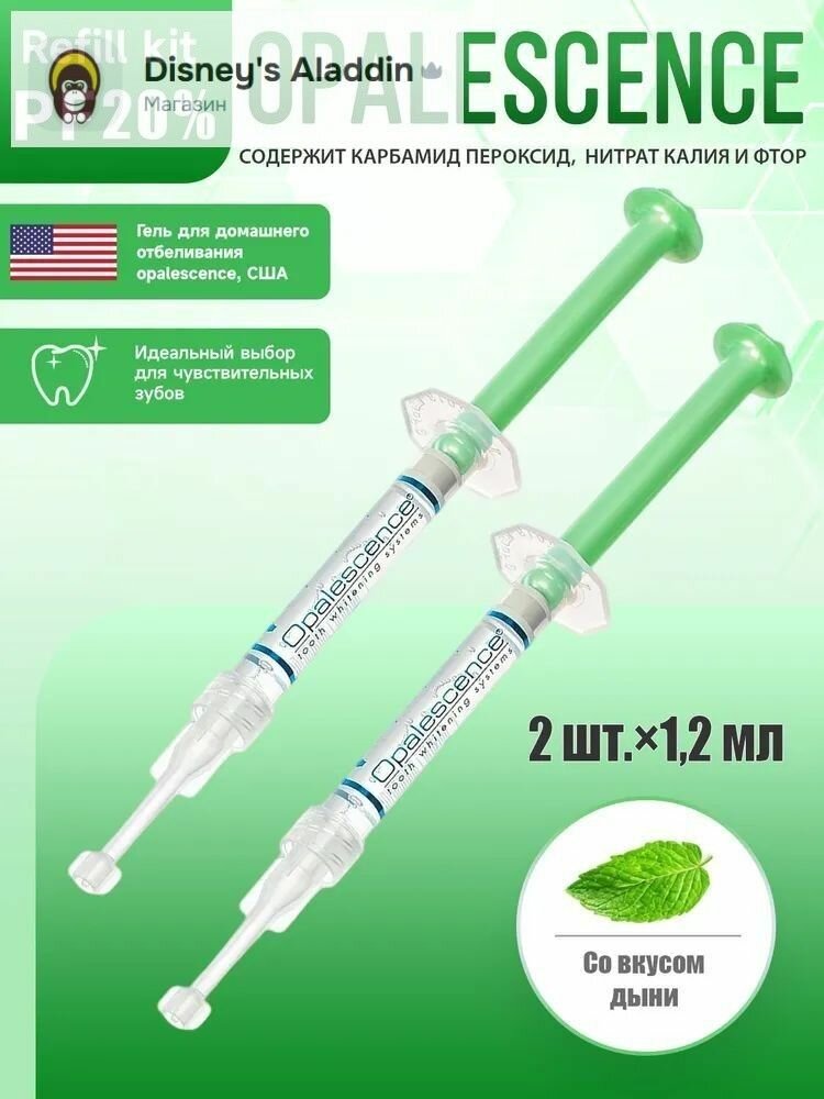 Opalescence PF 20% домашнее отбеливание зубов со вкусом мяты, 2 шприца