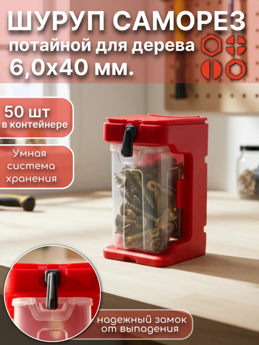 Шуруп потай по дереву 6х40 ЖЦ (50шт) +подвесной органайзер