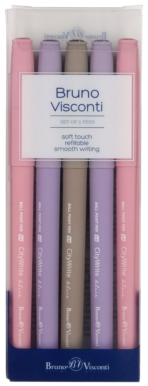 Набор из 5-ти ручек Bruno Visconti, шариковые, 1 мм, синие, CityWrite. RIO, Арт. 20-0059-5