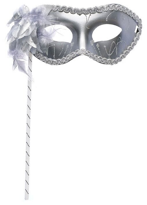 Маска коломбинка на палочке (Цв: Серебряный )