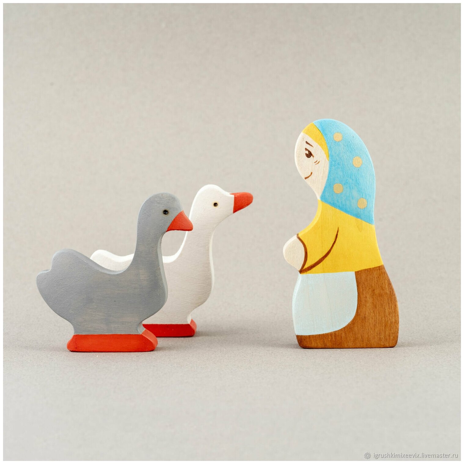 Мастерская Михеевых / Развивающие игрушки / Набор Бабуся и два гуся / Деревянные игрушки