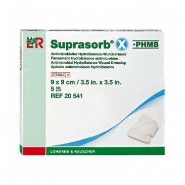 Повязка Suprasorb X с PHMB гидробаланс и антибактериальный эффект, 9х9см, 20541 (5 штук в упаковке)