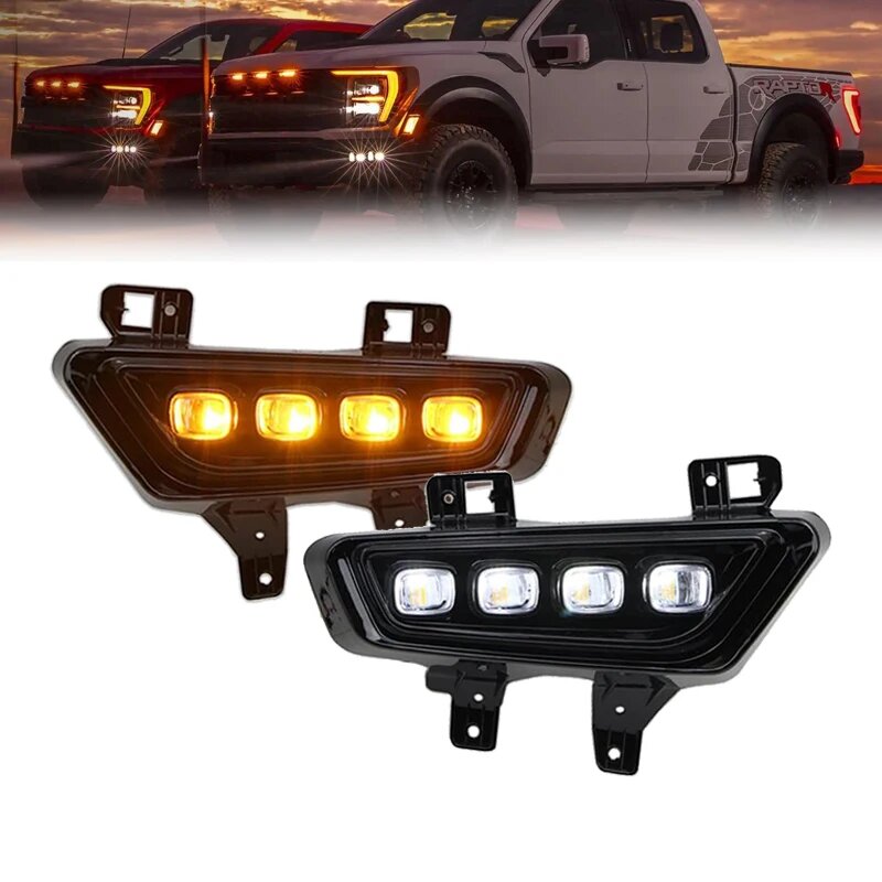 Дневные ходовые огни для Ford F150 SVT Raptor R/Raptor с указателем поворота, желтые Противотуманные фары 2021-2024, 2 шт.
