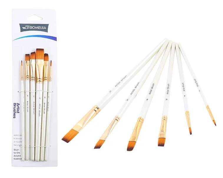 Кисти набор 6 шт. Синтетика CD-27 Круглые (№2, 4) и плоские (№6, 8, 10, 12) в ПВХ пакете