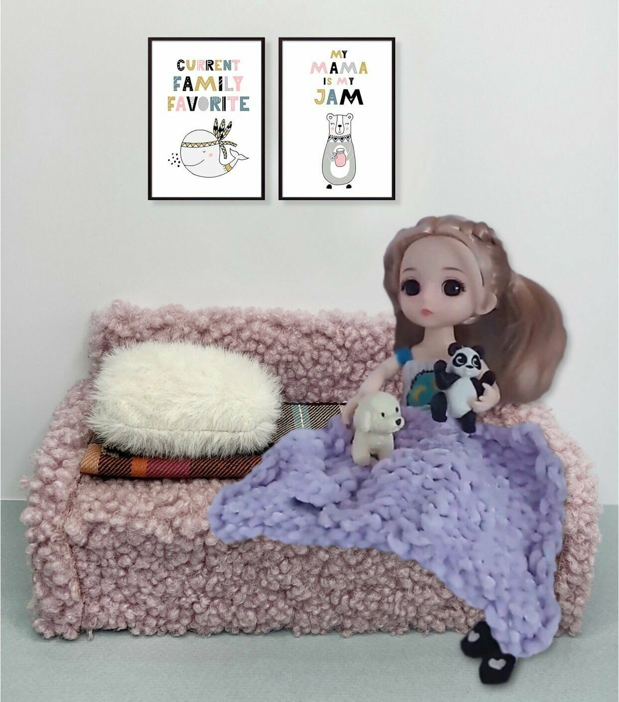 Мебель для кукол Ola la Home Гостиная розовая для кукольного домика до 16 см