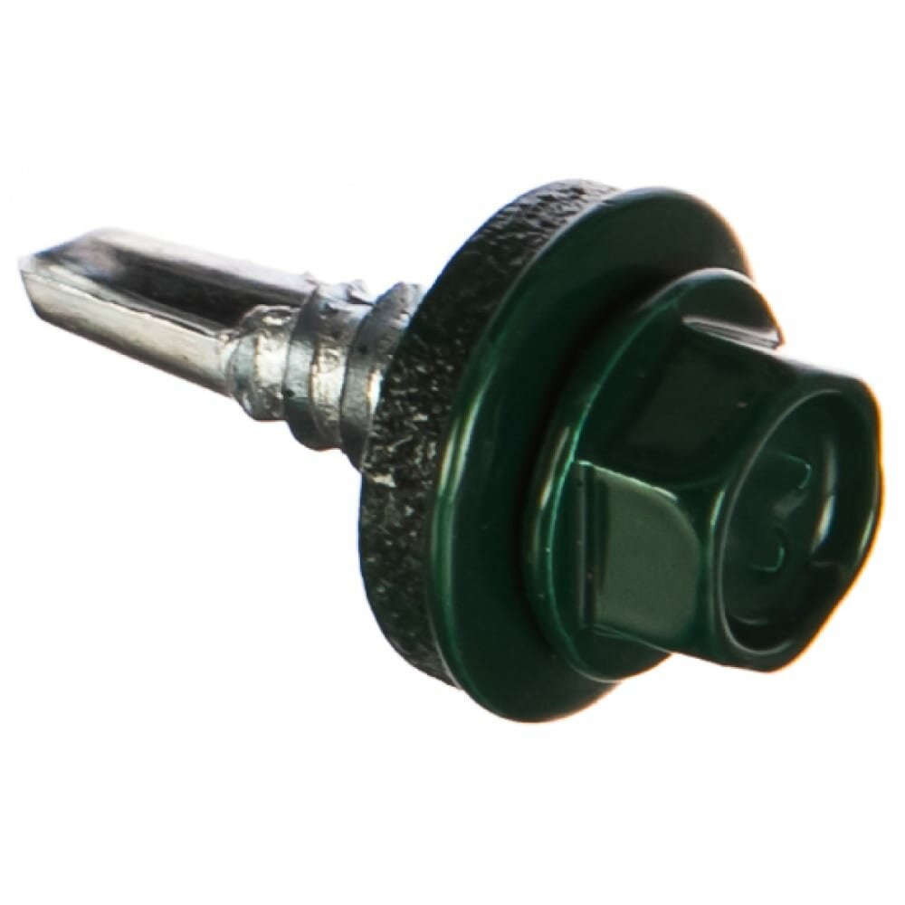 Кровельный саморез крепеж зеленый мох RAL 6005, стальной корпус, шестигранная головка, сверлообразный наконечник