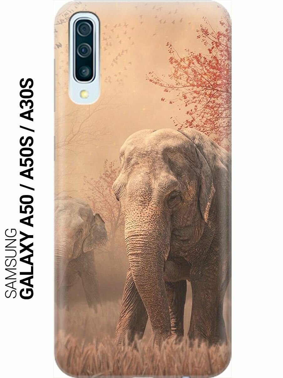 Силиконовый чехол на Samsung Galaxy A50, A50s, A30s, Самсунг А50, А30 эс, А50 эс с принтом "Закатный песочный слон"