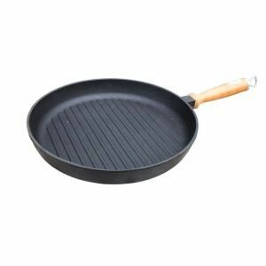 Сковорода гриль чугунная 26 см Эколит с деревянной ручкой