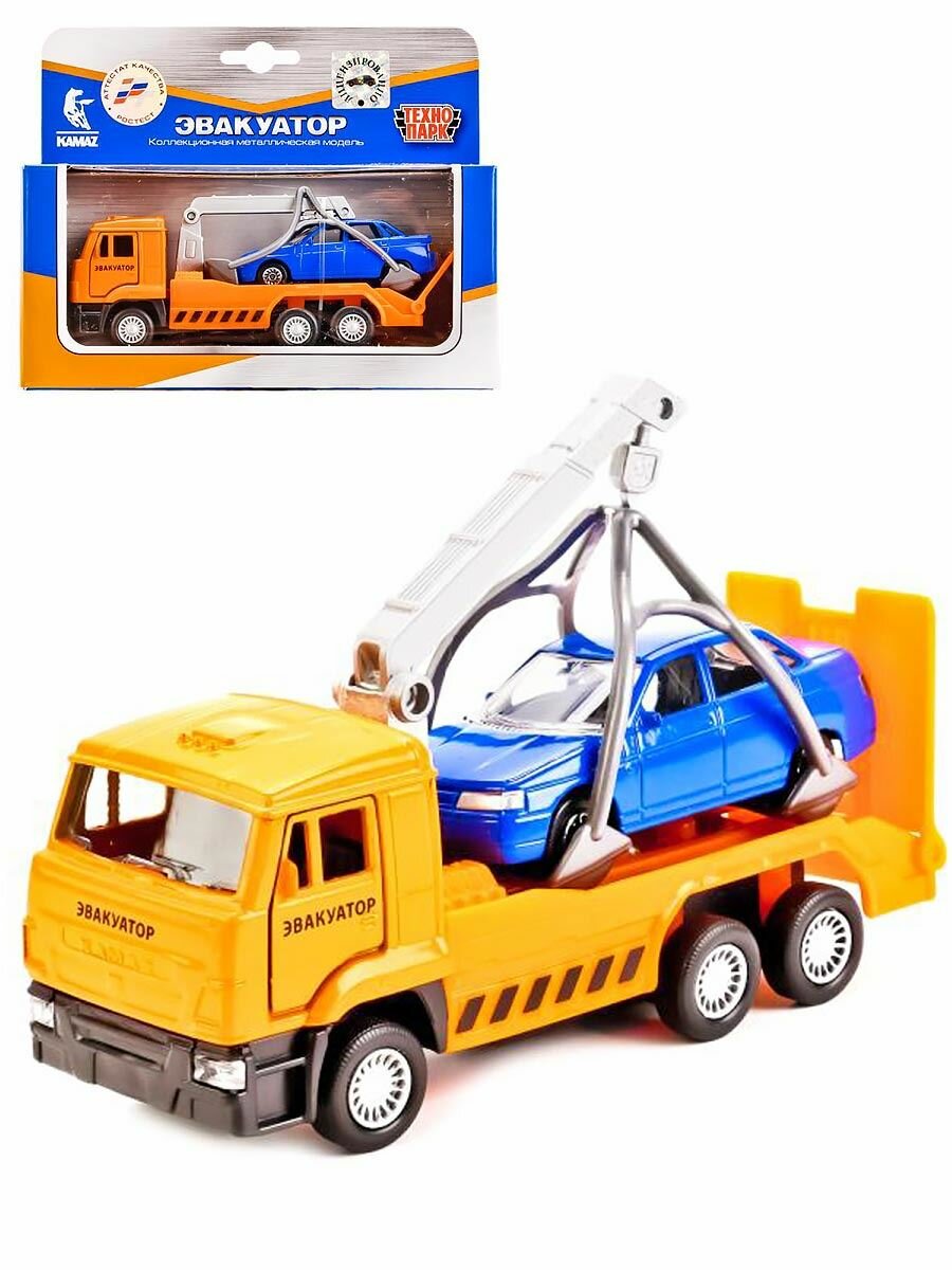 Машина Kamaz Эвакуатор 12 см + машинка 7,5 см металл инерция Технопарк SB-16-27-A2-WB (48)