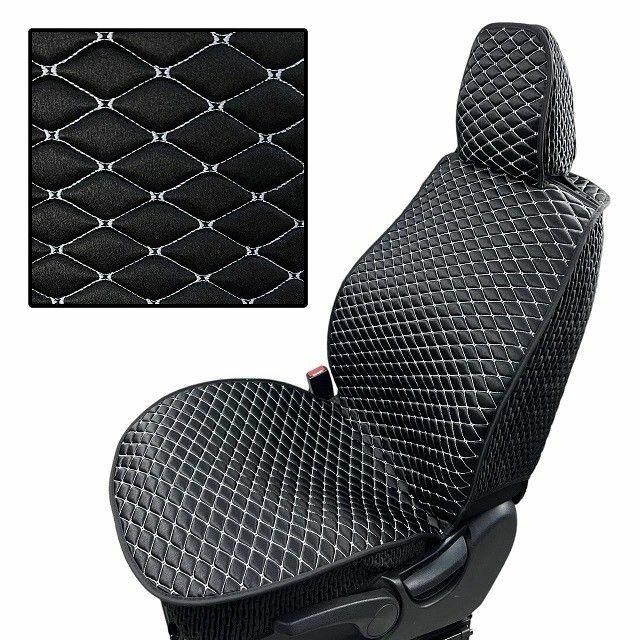 Комплект накидок на весь салон холодок CUBE, ткань Атлас, бока-гармошка, спинка экокожа, цвет черный, строчка белая, кант черный