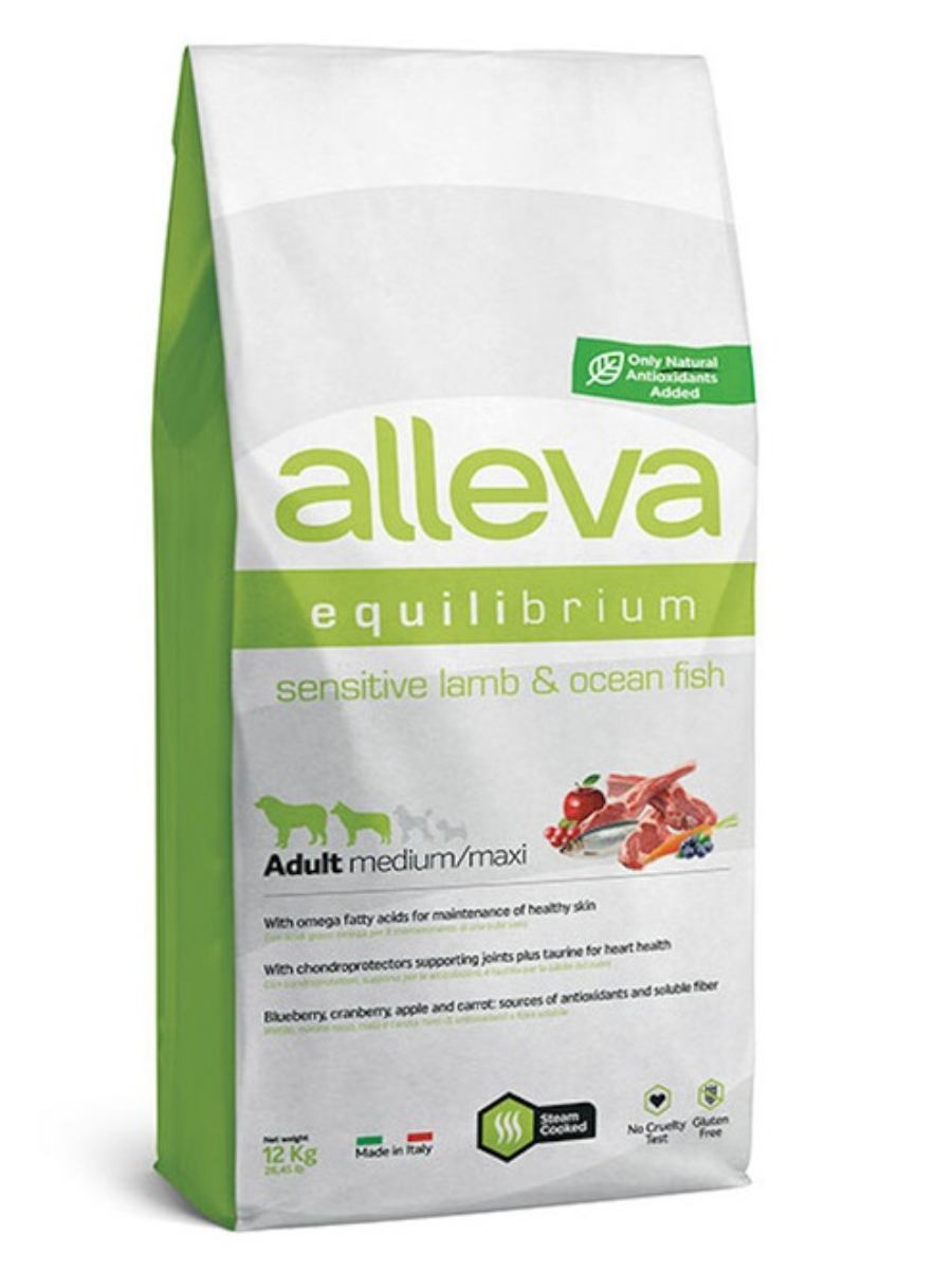 ALLEVA EQUILIBRIUM Корм для взрослых собак средних и крупных пород Сенситив с ягненком и океанической рыбой 12 кг